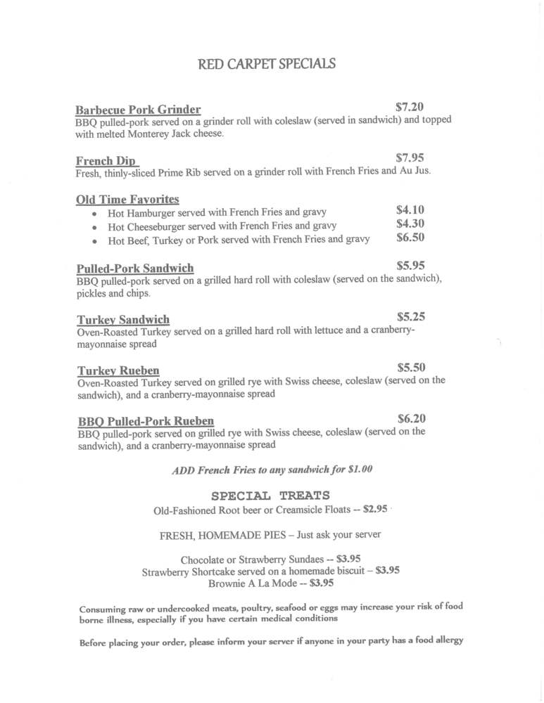 BerkshireMenus.com - Red Carpet Restaurant