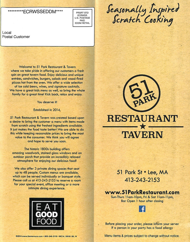 BerkshireMenus.com - 51 Park Restaurant & Tavern