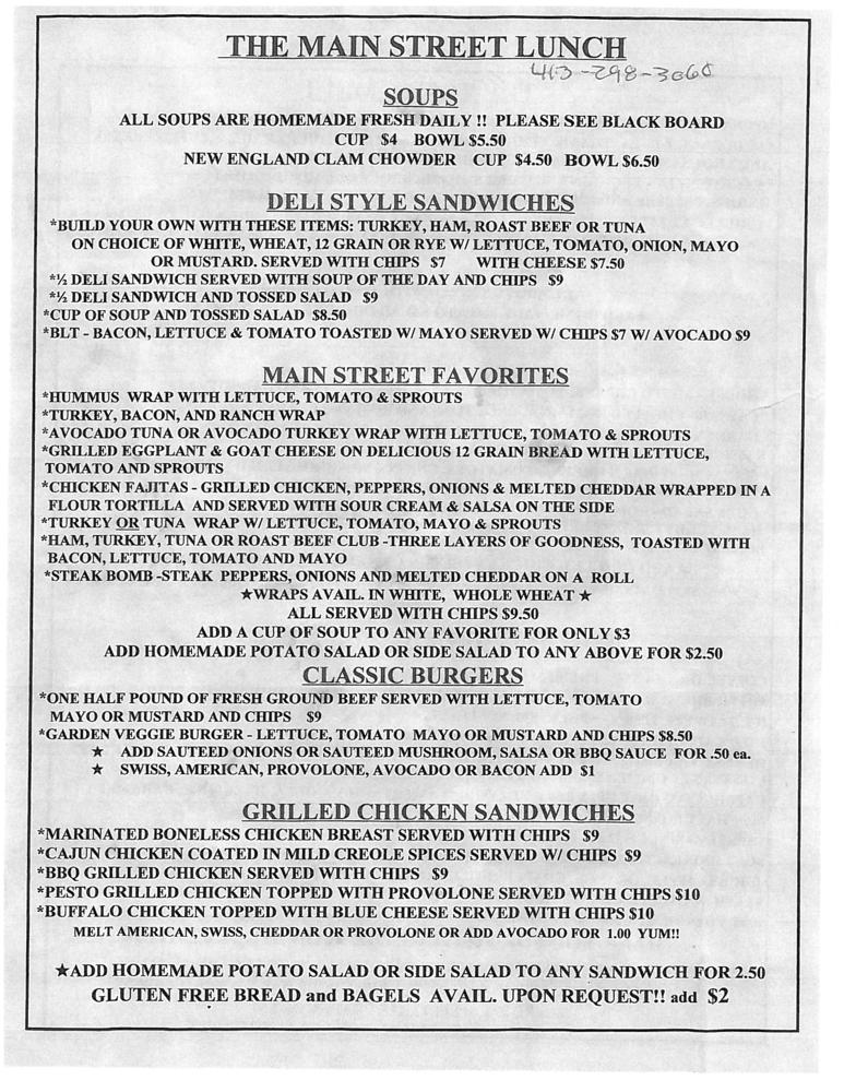 BerkshireMenus.com - Main Street Cafe