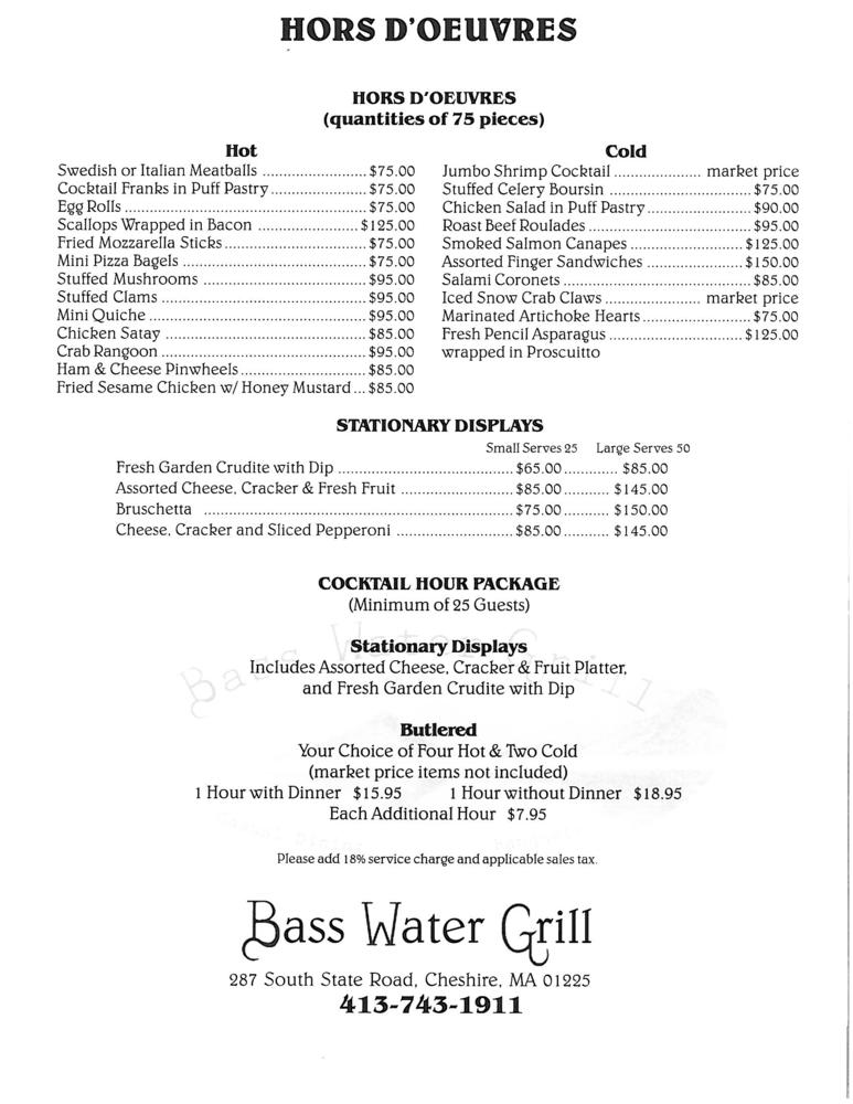 BerkshireMenus.com - Bass Water Grill