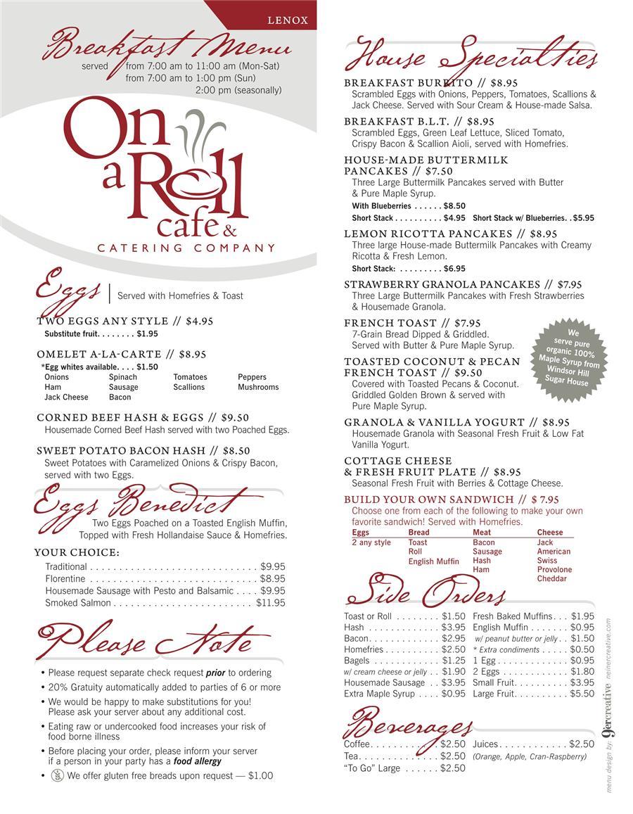 BerkshireMenus.com - On a Roll Cafe