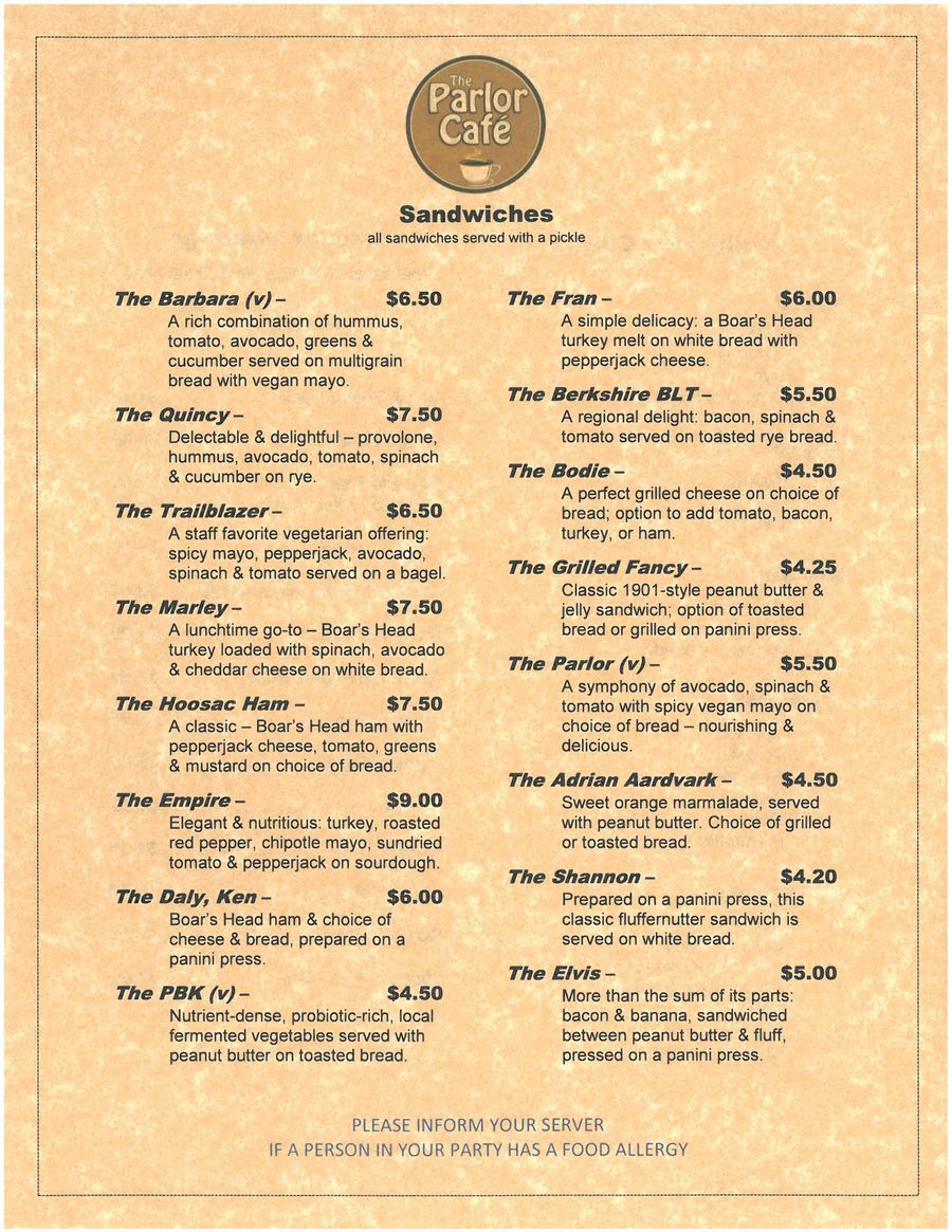 BerkshireMenus.com - The Parlor Cafe