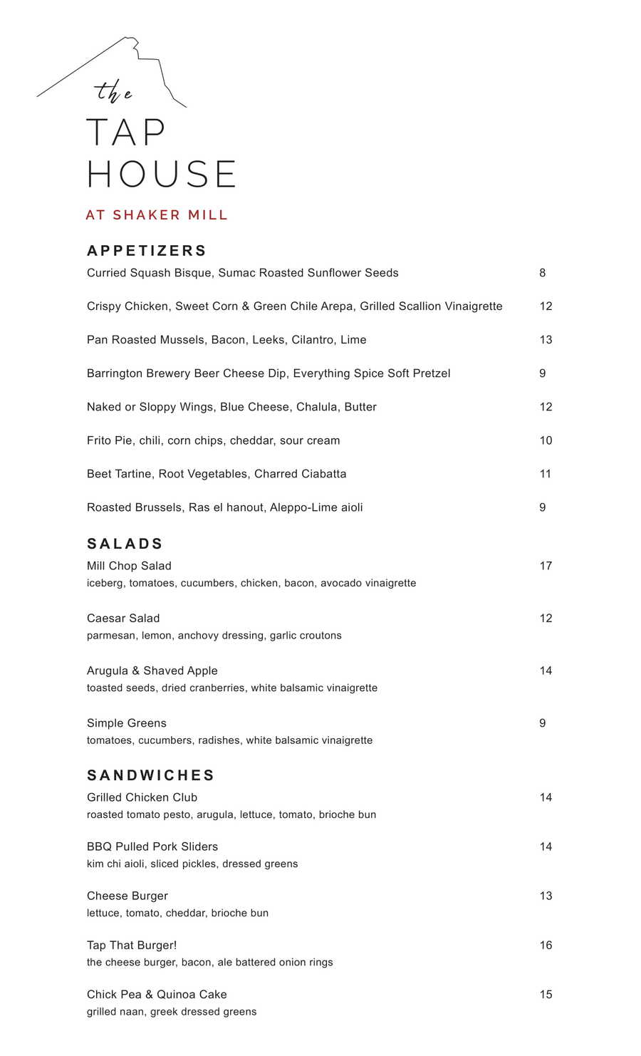 BerkshireMenus.com - The Tap House at Shaker Mill