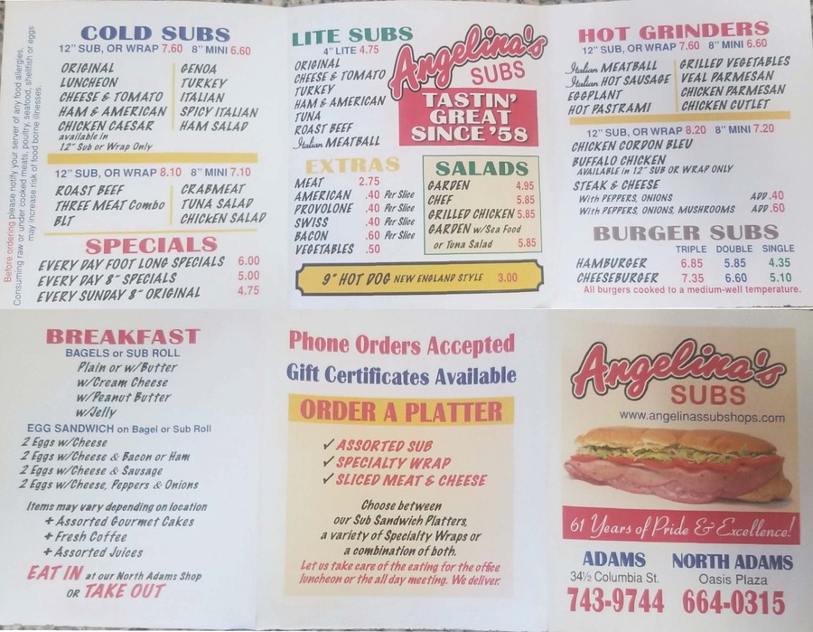 BerkshireMenus.com - Angelina's Subs