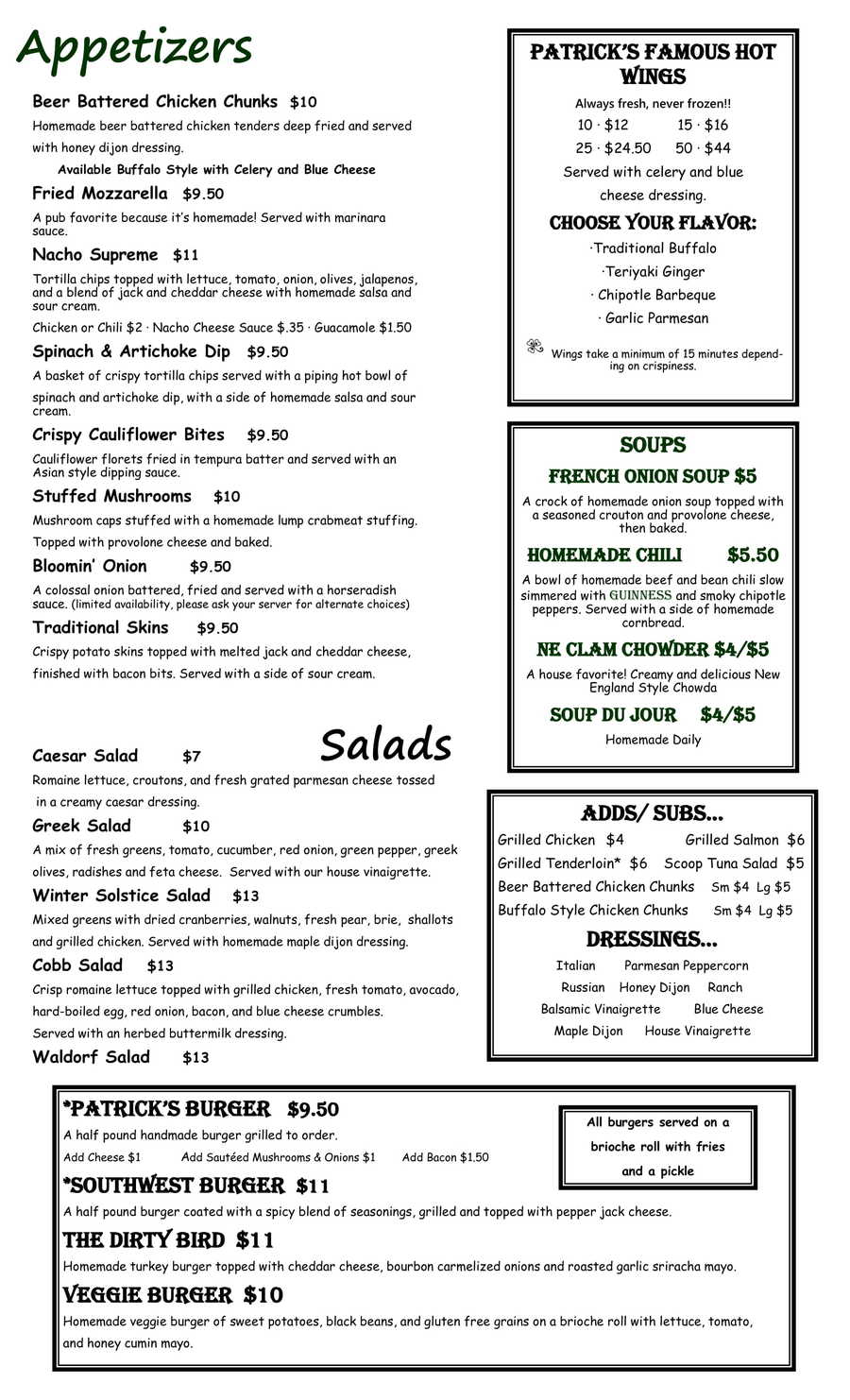 BerkshireMenus.com - Patrick's Pub