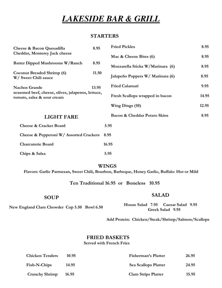 BerkshireMenus.com - Lakeside Bar & Grill