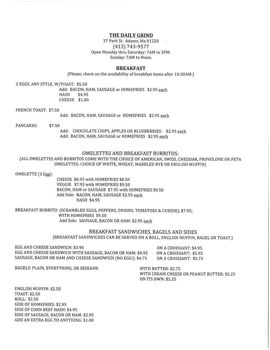 BerkshireMenus.com - Daily Grind