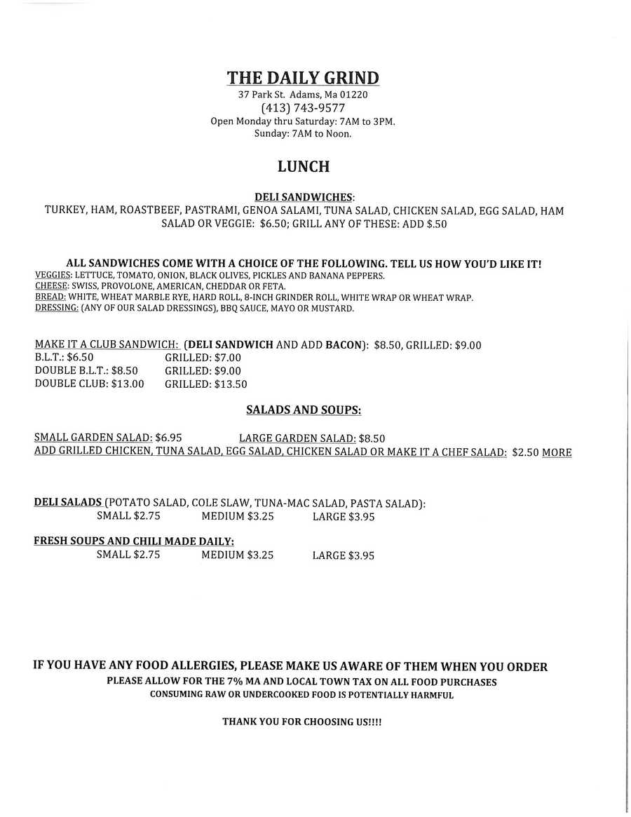 BerkshireMenus.com - Daily Grind