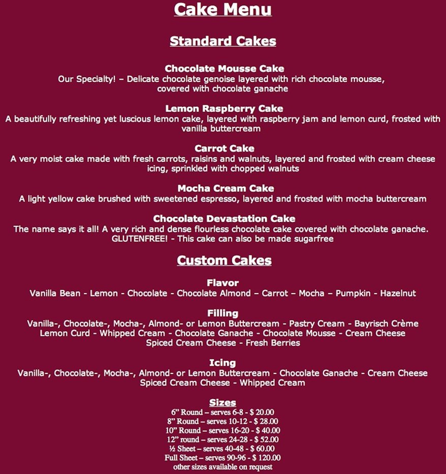 BerkshireMenus.com - Cakewalk Bakery and Cafe