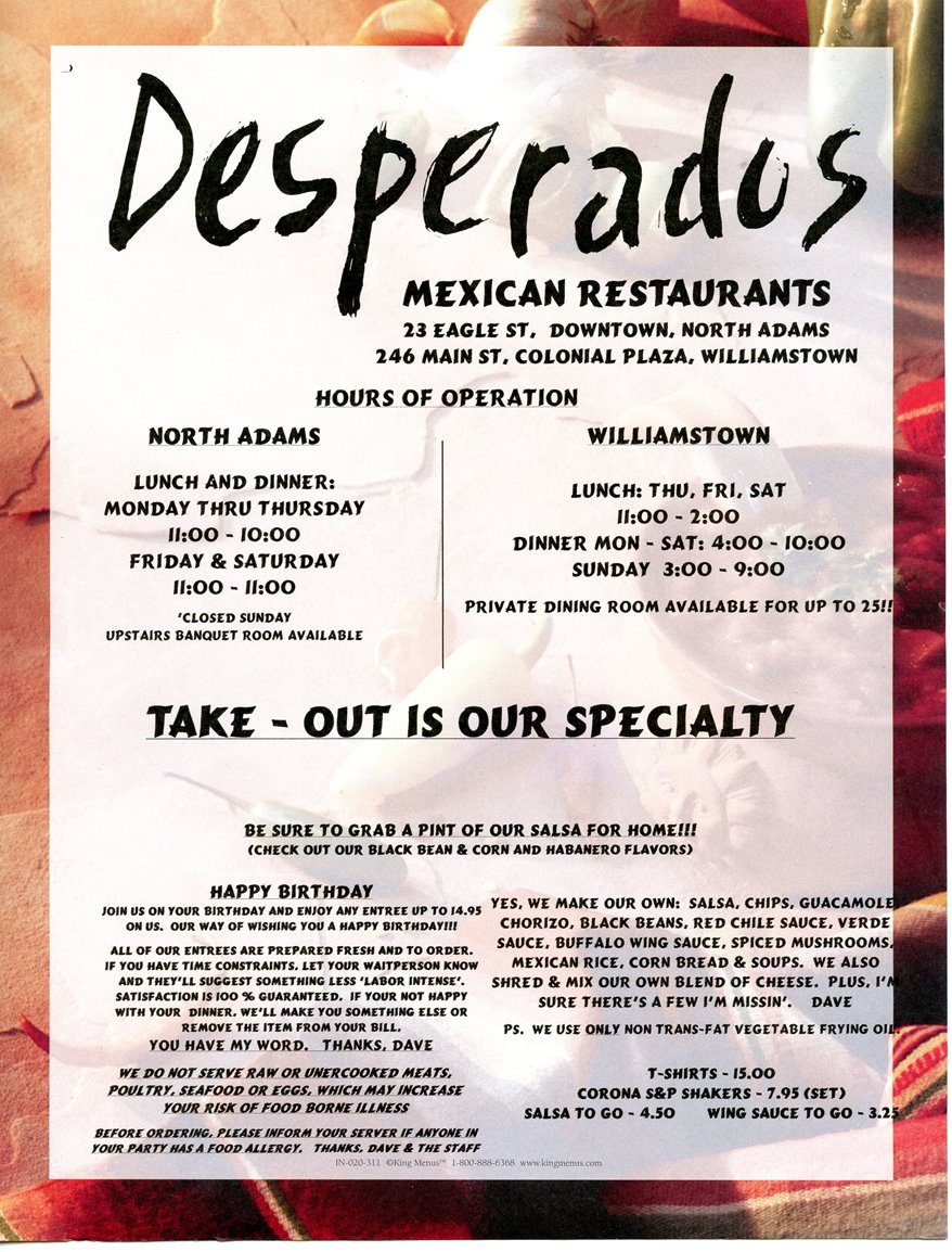 BerkshireMenus.com - Desperados