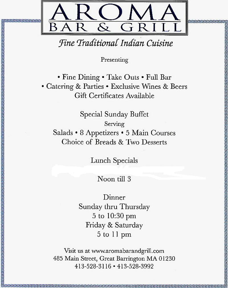 BerkshireMenus.com - Aroma Bar & Grill